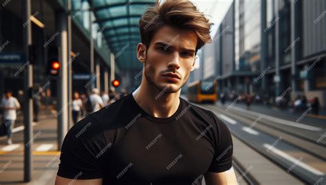 Premium Photo Male Model Black Tshirt Hd Image Male Model Photoshoot