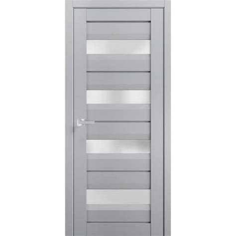 Sartodoors 7412 32 In X 96 In Right Hand Inswing Solid Frosted Glass Matte Grey Single Prehung