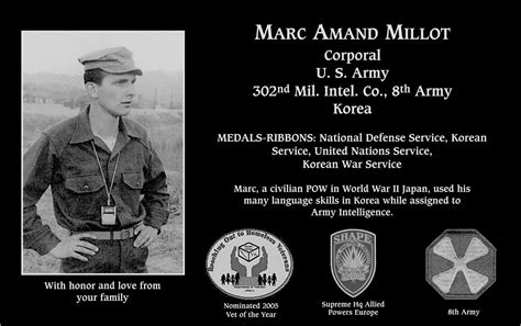 Corporal Marcus Amand Millot Mt Soledad Virtual Plaque