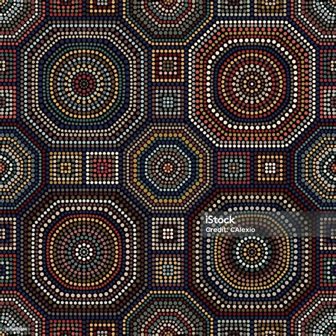 Seamless Geometric Pattern With Dotted Concentric Lines In The Shape Of Octagons And Squares