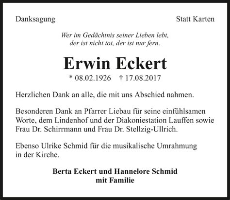 Traueranzeigen Von Erwin Eckert Trauerundgedenken De
