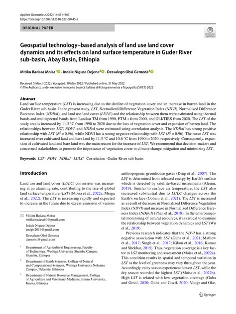 Pdf Geospatial Technology Based Analysis Of Land Use Land Cover
