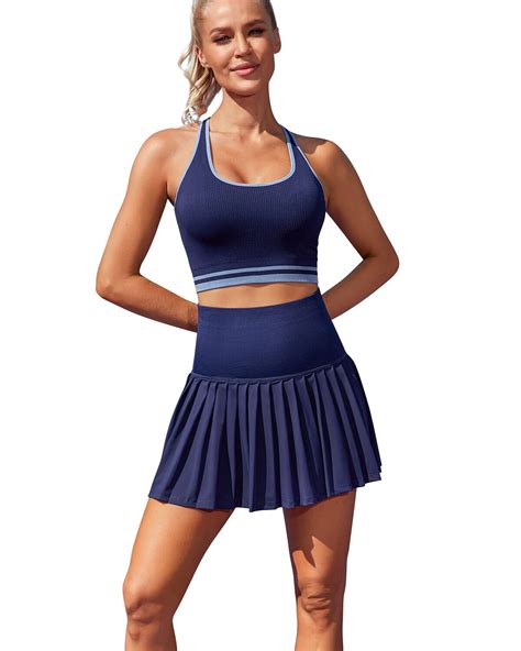 Alove Womens 2 Pieces Solid Tennis Skirts Building In Short High