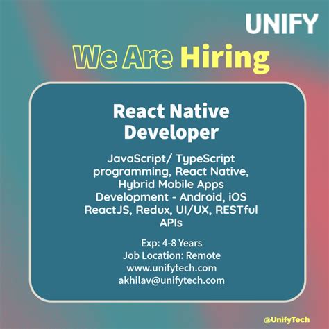 Prakash G On Linkedin Unifytech Hiring Reactnative Hiring