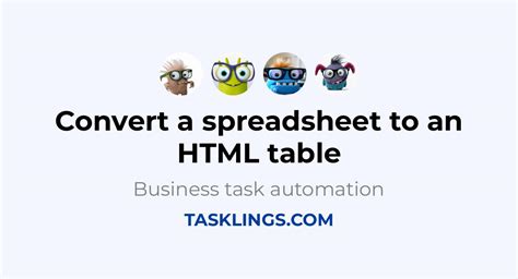 convert a spreadsheet to an html table tasklings