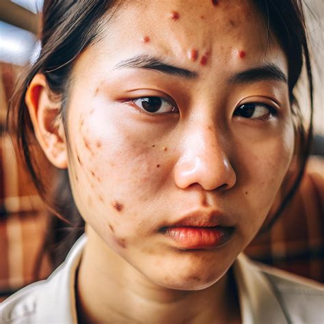 Premium Photo Close Up Of Young Asian Woman Having Acne Inflamed On