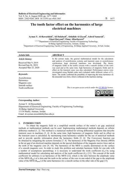 The Tooth Factor Effect On The Harmonics Of Large Electrical Machines Pdf