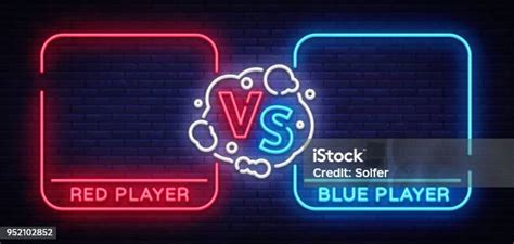 네온 스타일에서 화면 디자인 대 네온 배너 두 전투기의 발표입니다 푸른 미래 네온 대 잎 경쟁 대 일치 게임 무술 전투 Vs 스포츠 벡터 일러스트 레이 션