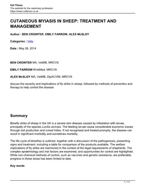 Cutaneous Myiasis In Sheep Treatment And Management Docslib