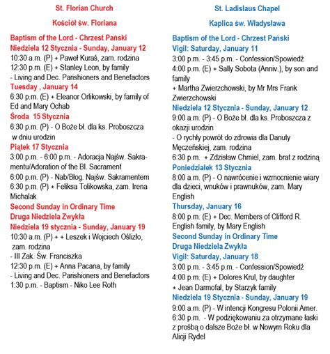 Mass Intentions Saint Florian Roman Catholic Church