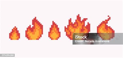Fire And Flames Pixel Art Icon Set Flare Sparkles Ignitions Logo
