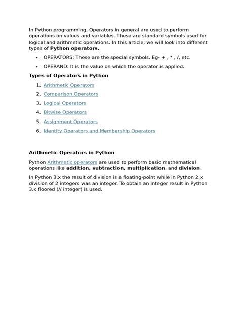 Python Operators Pdf