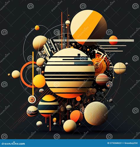 Abstract Geometric Model Of Fictional Planetary System Generative Ai Stock Illustration