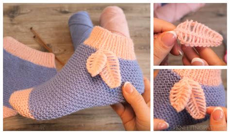 Easy Knit One Piece Slippers With Leaf Free Knitting Pattern Video