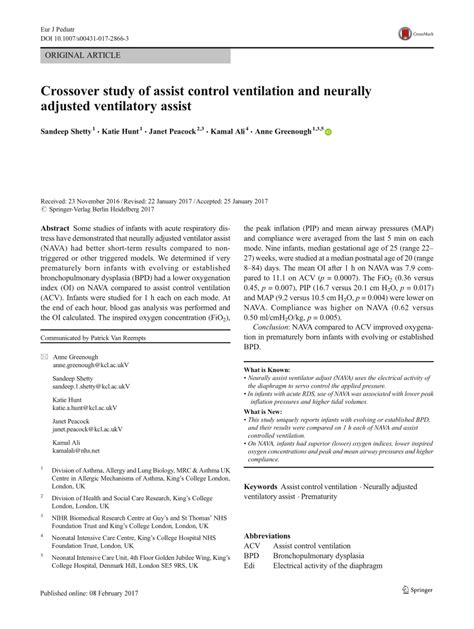 Pdf Crossover Study Of Assist Control Ventilation And Neurally
