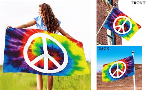 Lyiukz Peace Sign Tie Dye Flag 3x5 Ft Double Sided Hippie