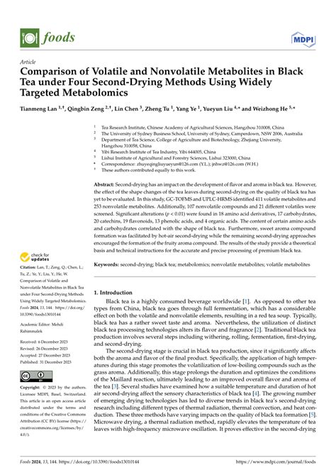Pdf Comparison Of Volatile And Nonvolatile Metabolites In Black Tea