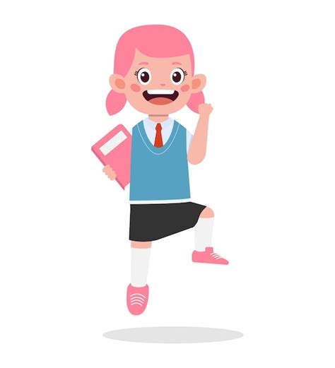 귀여운 아이 소녀 다시 학교 만화 일러스트 레이션 프리미엄 벡터