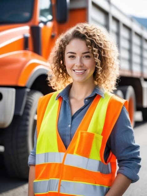 Premium Photo Smiling Female Construction Worker In Safety Vest