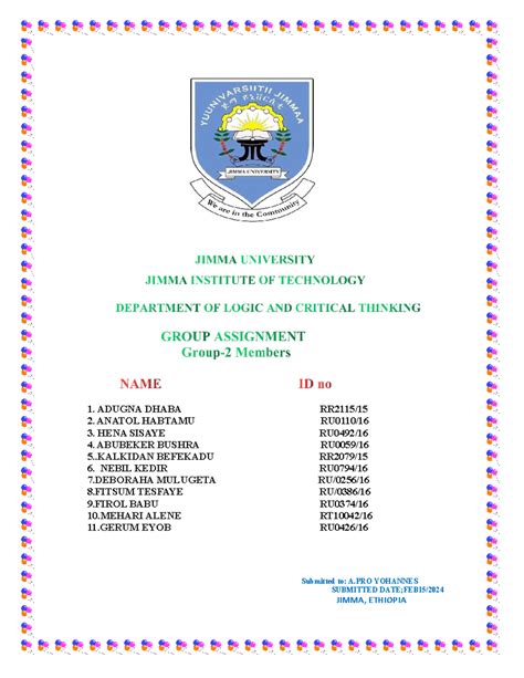 Group 2 Logic Assignment Submitted To A Yohannes Adugna Dhaba Rr2115 Anatol Habtamu Ru0110
