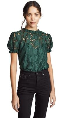 Dra Los Angeles Womens S Sheer Emerald Green Lace Short Sleeve Pia Top