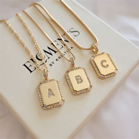 Gold Filled Initial Necklace Big Letter Pendant Personalized Charm Etsy