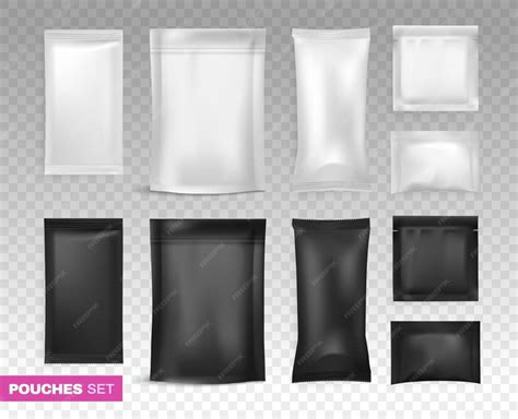 Free Vector Black And White Rectangular And Square Plastic Pouches
