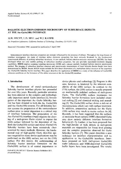 Pdf Ballistic Electron Emission Microscopy Of Subsurface Defects At