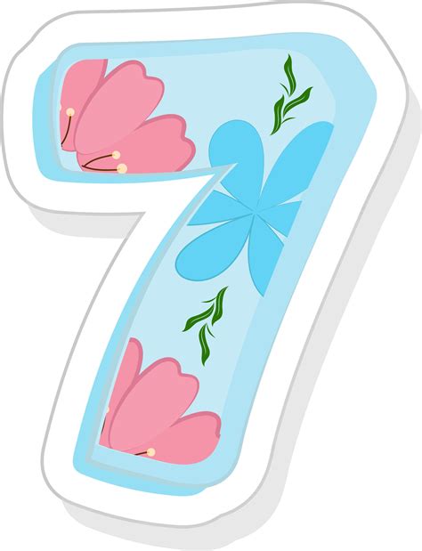 Blue Floral 7 Number Icon In Sticker Style 24556148 Vector Art At Vecteezy