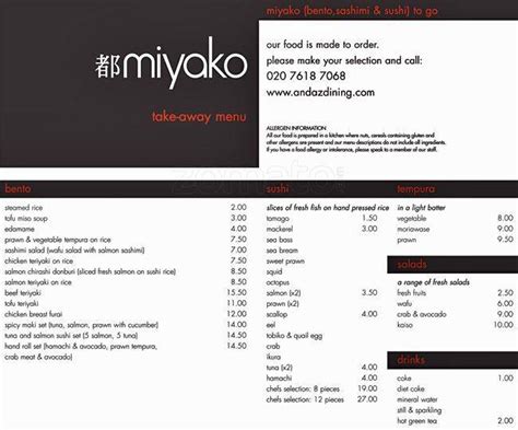 Menu At Miyako At Andaz Restaurant London