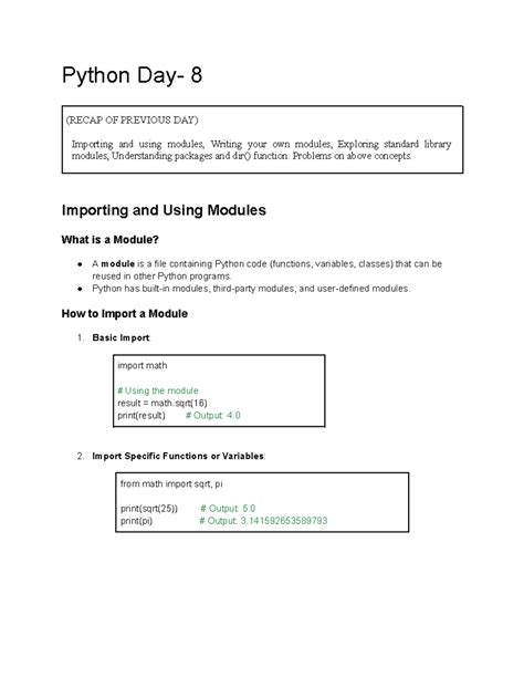 Python 8 Importing Modules And Standard Library Overview Studocu