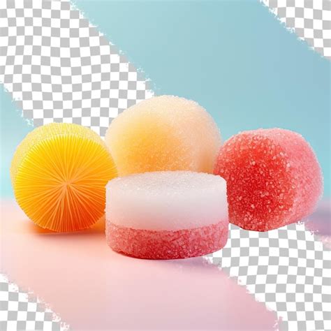 Premium Psd Three Different Angles Of Round Sour Jelly Candy With Sugar Coating Isolated On A