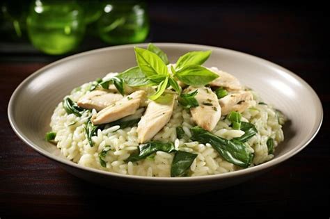 Creamy Chicken And Basil Risotto Risotto Food Image Photography Premium Ai Generated Image