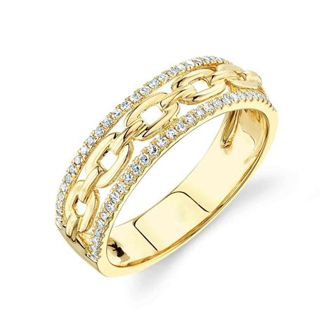 14k Gold 019 Ct Chain Link Diamond Ring Band Womens Wedding Annivers