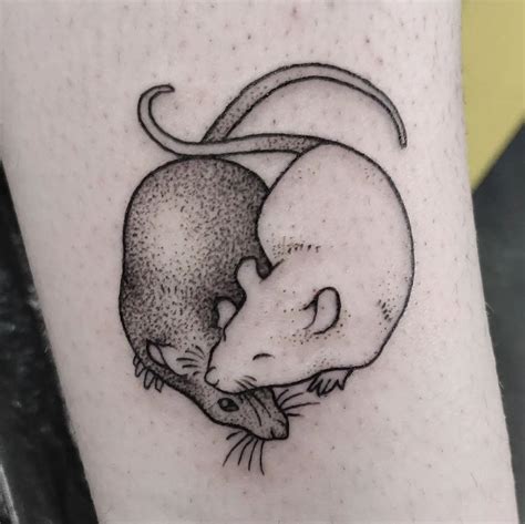 Rat Tattoo On Leg With Mouse
