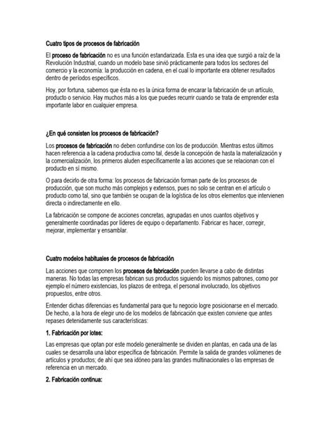 Cuatro Tipos De Procesos De Fabricación Pdf Calidad Comercial