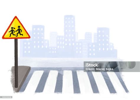 Scène De Dessin Animé Avec Feu De Circulation Et Passage Pour Piétons Avec Illustration De Fond