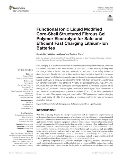 Pdf Functional Ionic Liquid Modified Core Shell Structured Fibrous Gel Polymer Electrolyte For