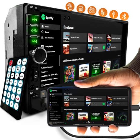 Central Multimídia 2 Din Universal Android E Ios Tela 7 Pol Bluetooth Usb Mp5 Com Espelhamento