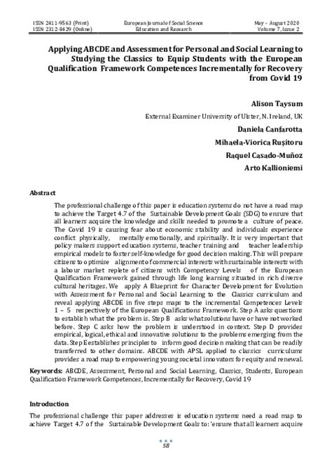 Pdf Applying Abcde And Assessment For Personal And Social Learning To