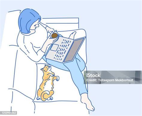 Ilustración De Vista Superior De Una Mujer Usando Computadora Portátil