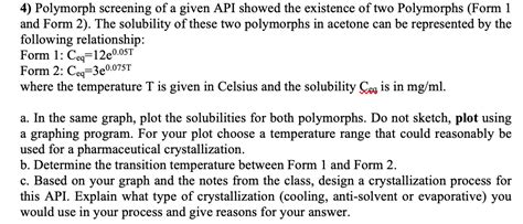 Solved 4 Polymorph Screening Of A Given Api Showed The