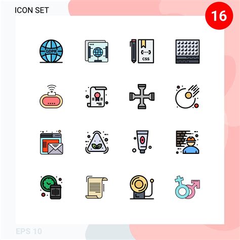 User Interface Pack Of 16 Basic Flat Color Filled Lines Of Waffle Sweet Code Dessert Development