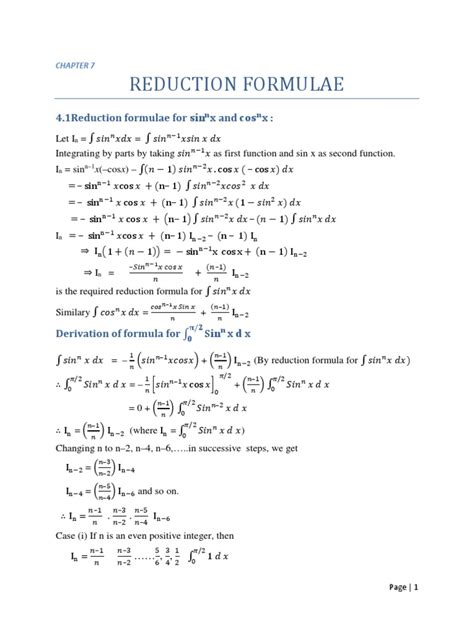 Chapter 7 Reduction Formulae Pdf Elementary Mathematics Algebra