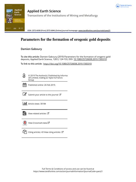 Parameters For The Formation Of Orogenic Gold Deposits Pdf Rock