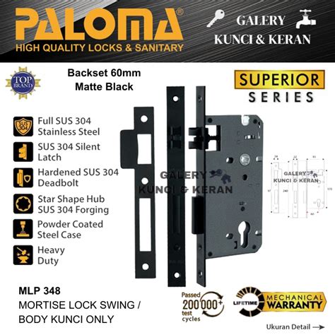 Hitam Paloma Mlp 348 Body Swing Key Superior 60mm Black Matt Mortise