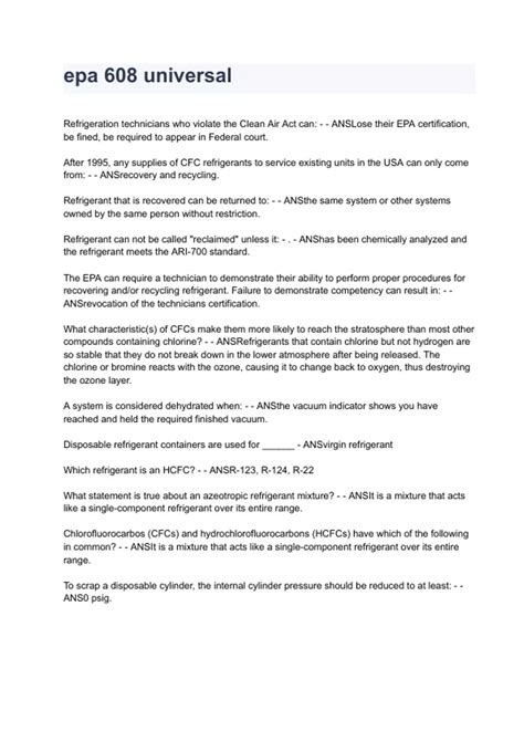 Epa 608 Universal 2023 2024 Epa Certification Stuvia Us