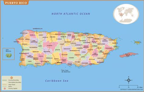 Detailed Municipal Map Of Puerto Rico With Boundaries Major Roads
