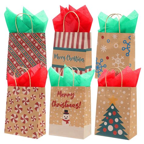 24pcs Christmas T Bags Bulk With 24pcs Tissue Paper 6styling Designs