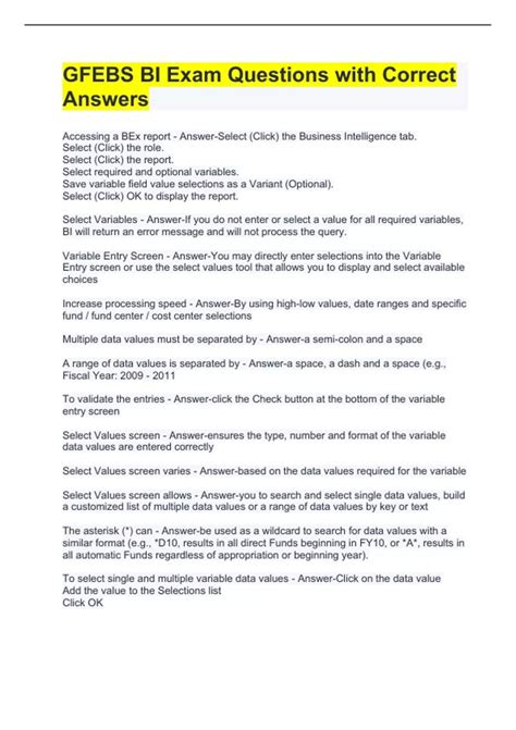 Gfebs Bi Exam Questions With Correct Answers Gfebs L101e L201e L303e